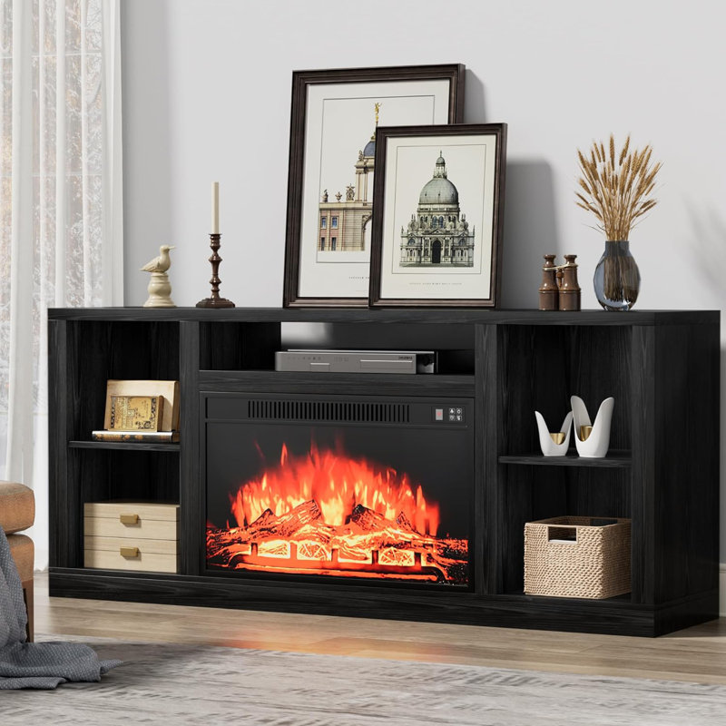 Electric Fireplace TV Stand for Televisions Up to 65 inch Media Entertainment Center Console Table with Four Open Storage Shelves Cabinets 58